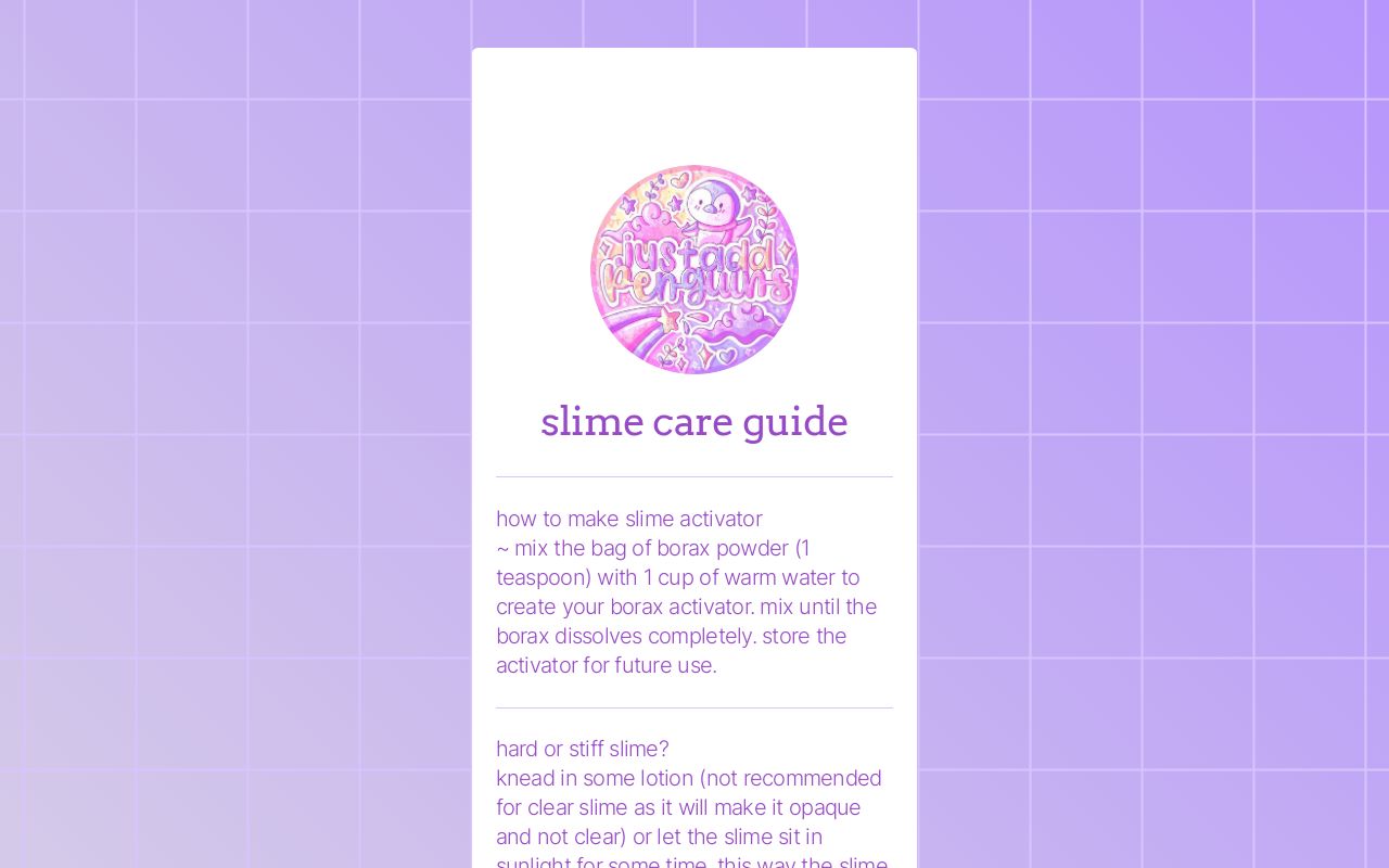 Just Add Penguins Slime Care Guide
